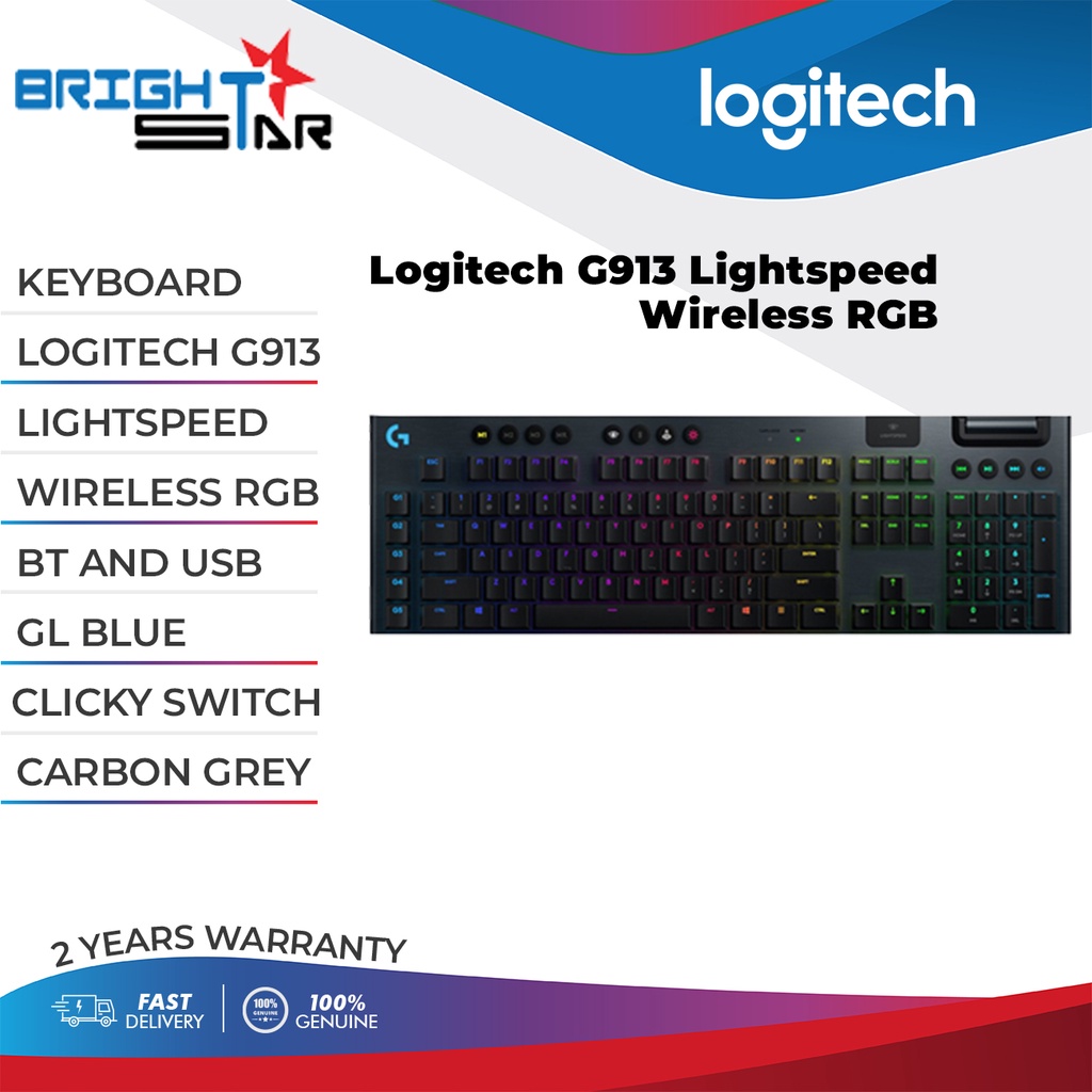 Logitech G913 Lightspeed Ultrathin Wireless RGB Mechanical Gaming ...