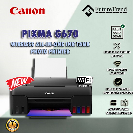 Canon PIXMA G670 6-Colour Wireless All-In-One (Print,Scan.Copy) Ink ...