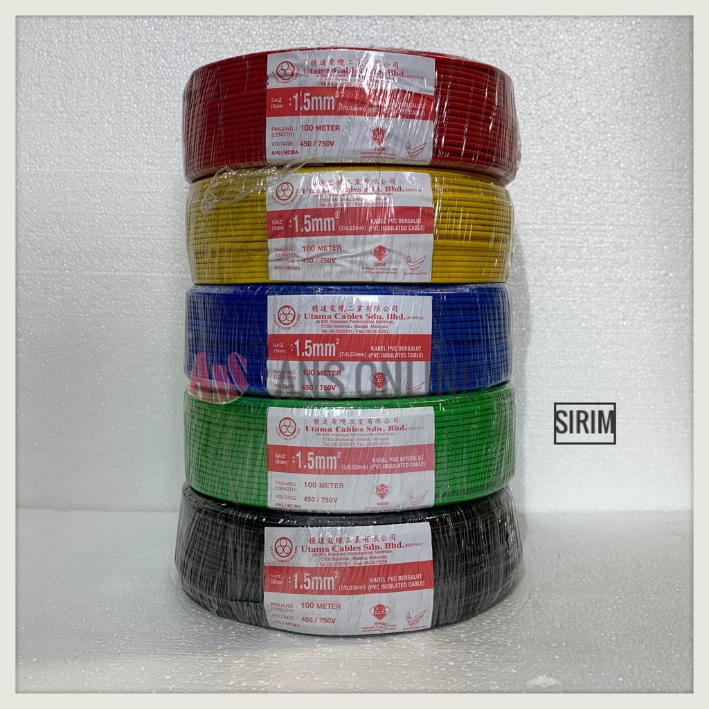 UTAMA CABLES 1.5MM PVC CABLE (SIRIM / JKR Approved) | Shopee Malaysia