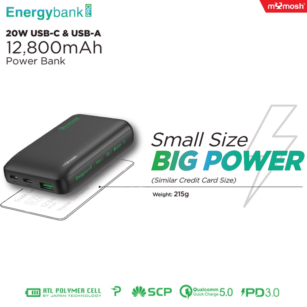 Mymosh Dual Input/Output Quick Charge QC 5.0 Power Bank (12800mAh/20W ...