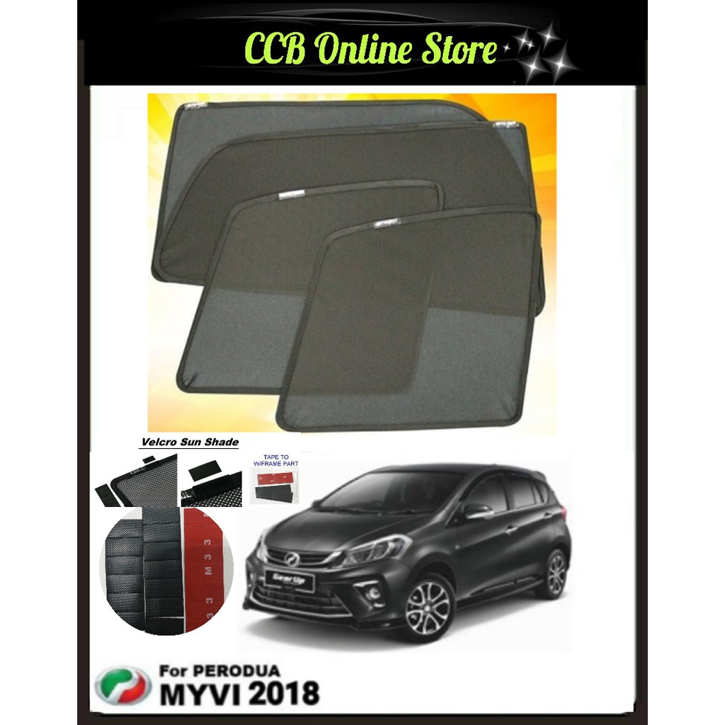 Custom Fit Magic Velcro Sun Shade For Perodua Myvi 2018 - 2022 (4pcs ...