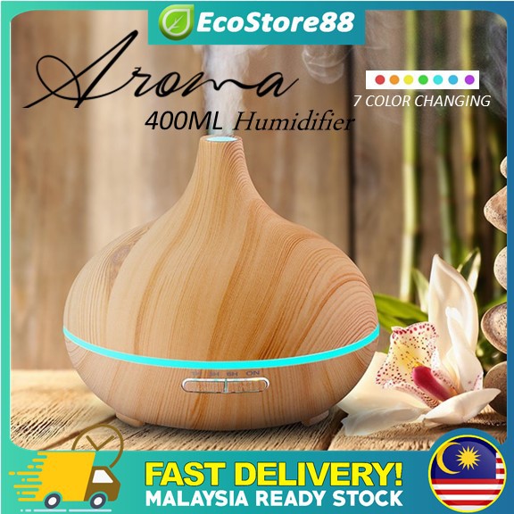 400ML Wood Grain Humidifier / Diffuser Ultrasonic Cool Mist Essential ...