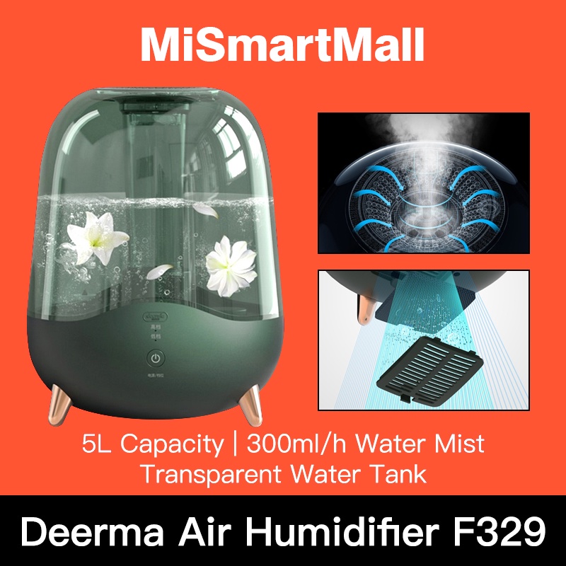 [Ready Stock]Deerma F329 Air Humidifier 5L 300ml/h Water Fog Transparent Tank Artistic ...