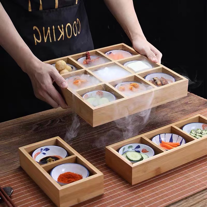 9 GRID COMPARTMENT BAMBOO FOOD TRAY STEAMBOAT TRAY DESSERT TRAY SIDE ...