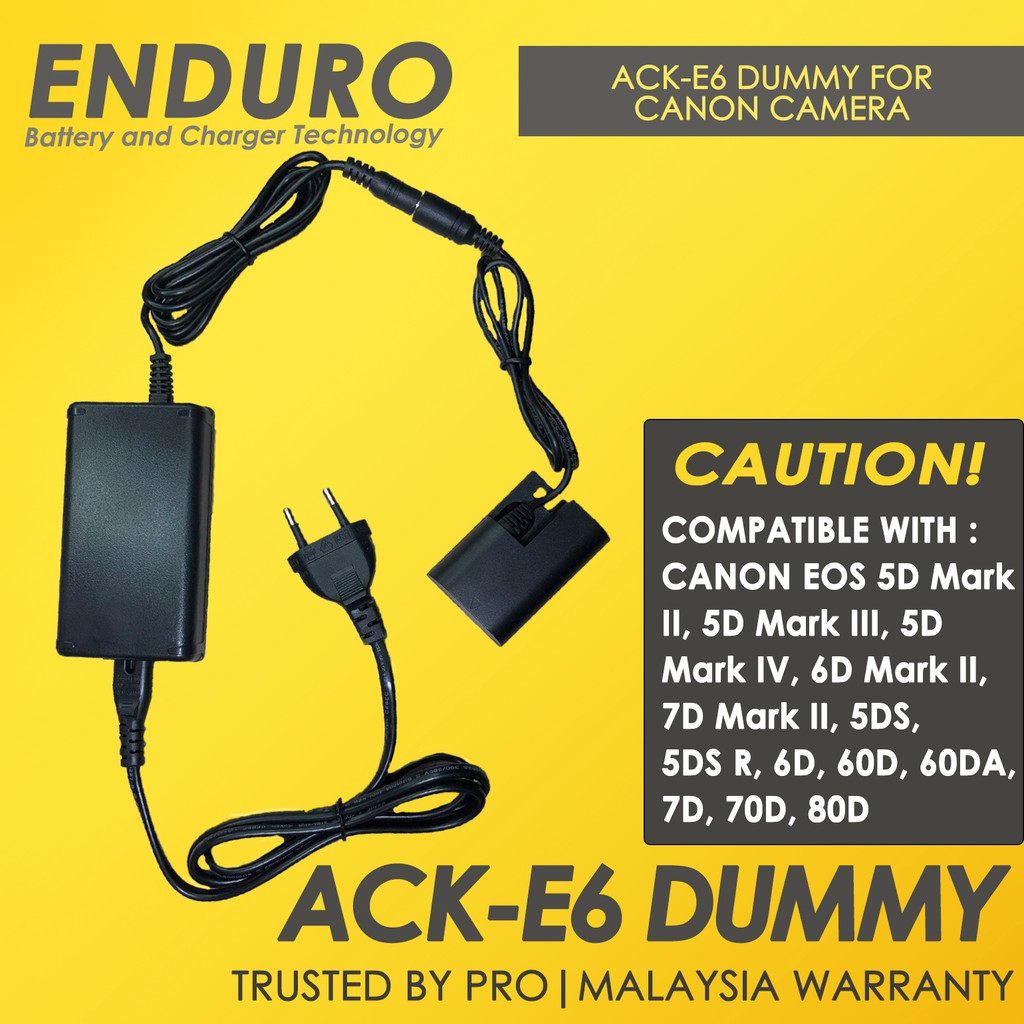 Enduro ACK-E6 USB-E6 - AC Compact Power Adapter/USB with LP-E6 Dummy ...