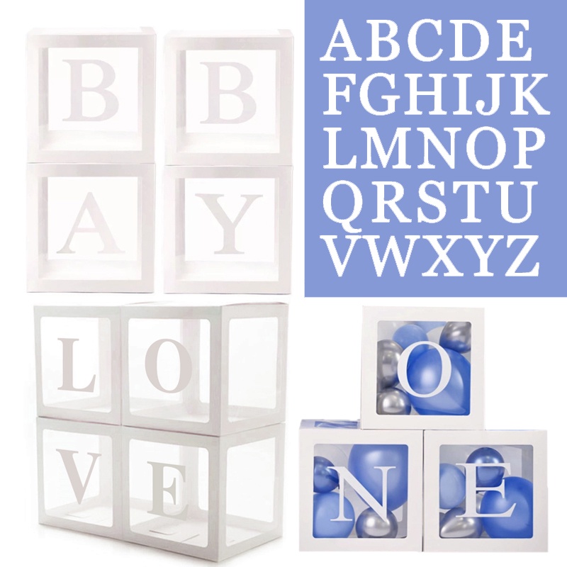 Letter Transparent Balloon Box A-Z DIY Girl Boy Baby Party Gift Box ...