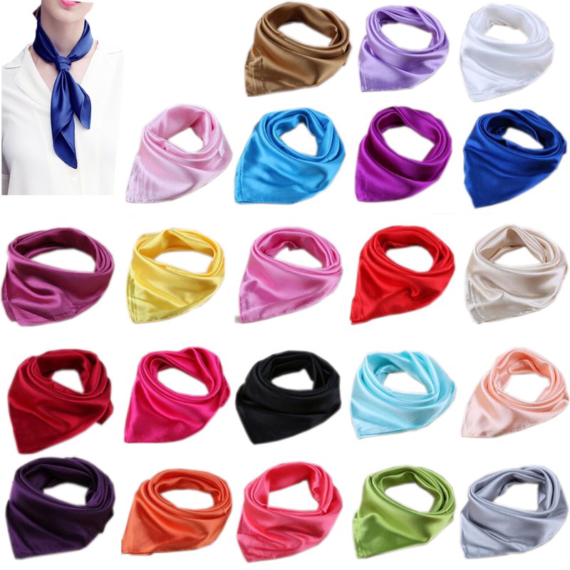 Small Square Satin Neck Head Scarf Scarves for Women Ladies Solid Color ...
