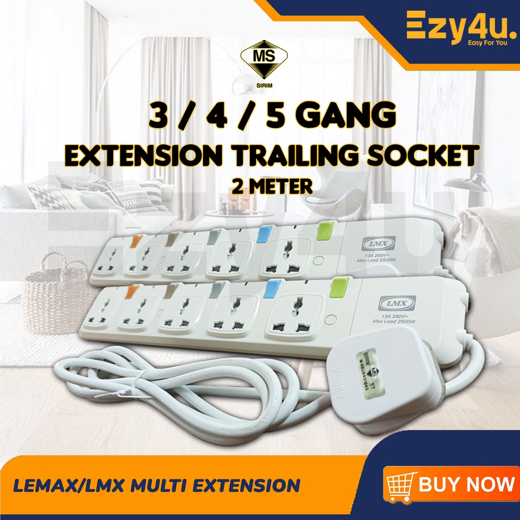 𝗟𝗘𝗠𝗔𝗫 Multi Extension Trailing Socket Universal Cords Electrical Safety ...