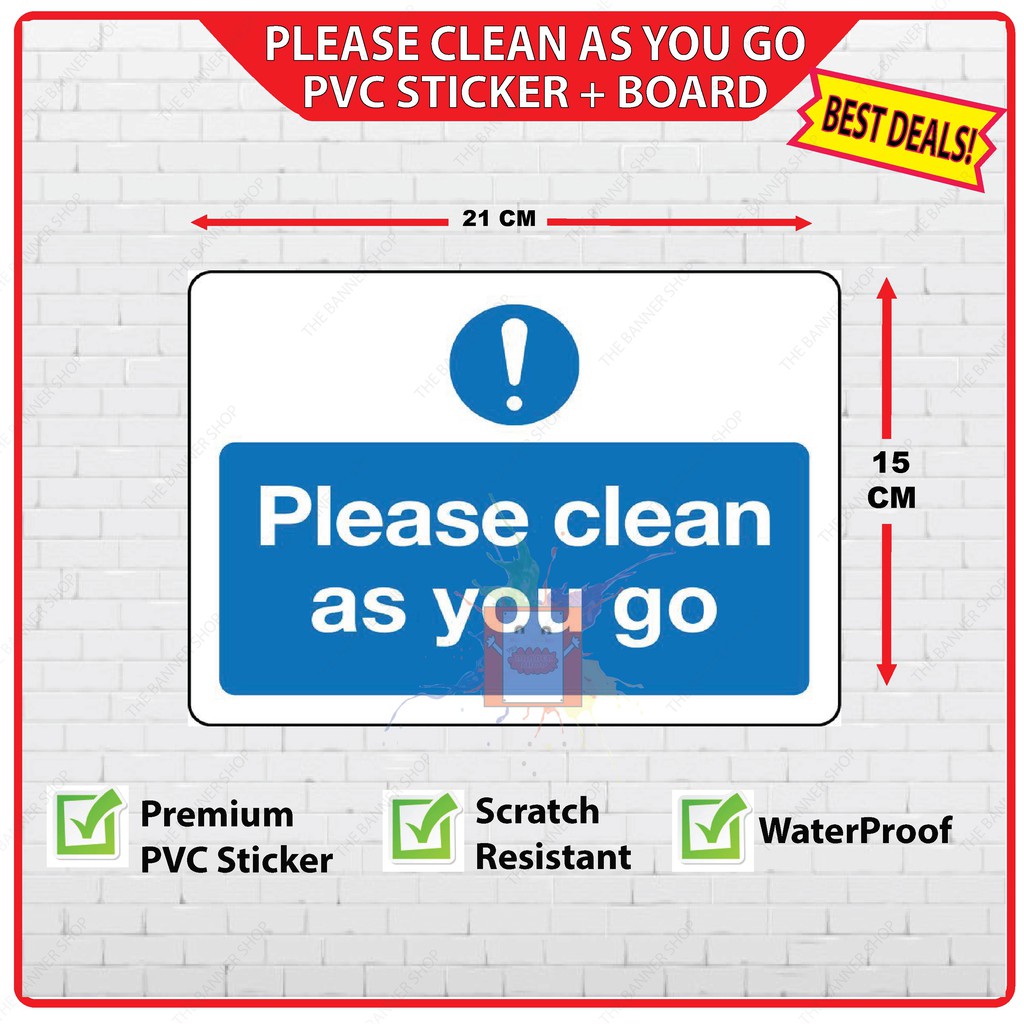 Please Clean As you Go Sign PVC Sticker + Board | Shopee Malaysia