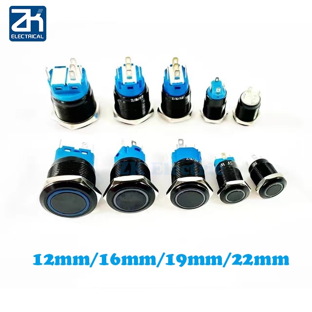 16mm Metal Button Switch LED Oxidized Black Self-Locking Self-Resetting ...