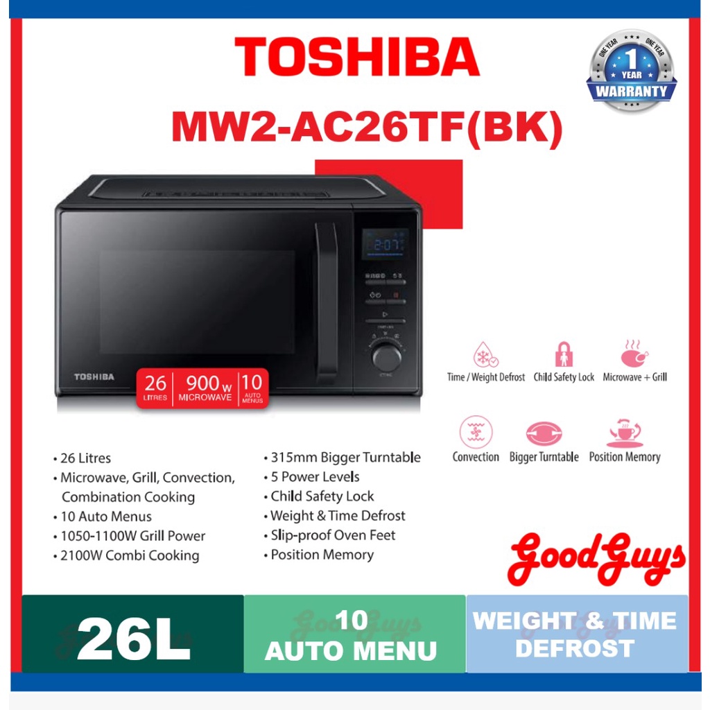 Toshiba MW2-AC26TF(BK) 26L Microwave Oven With Convection Function ...