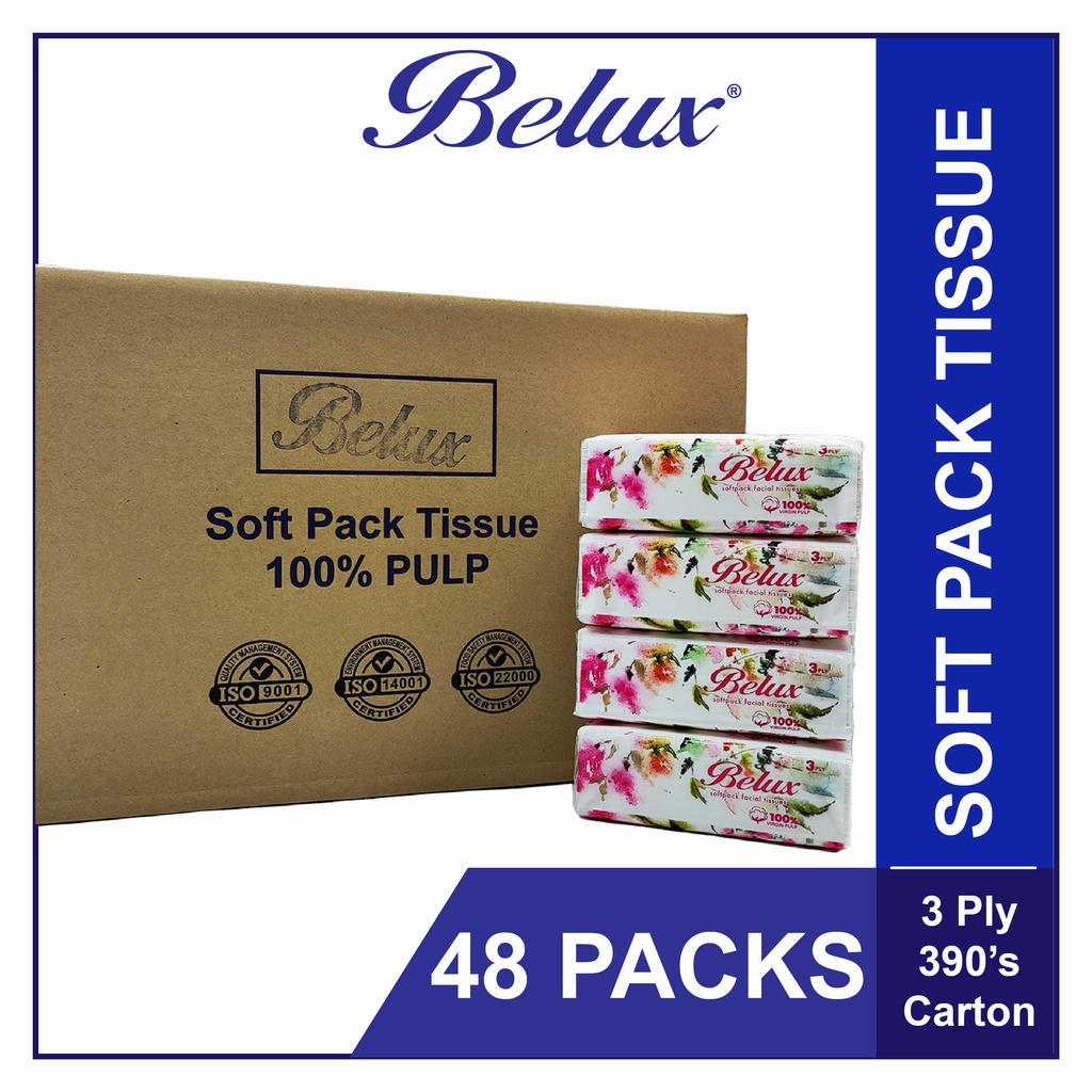 Belux Soft Pack Facial Tissue Paper 3 PLY (390 Sheets / 130 Pulls x 4 ...