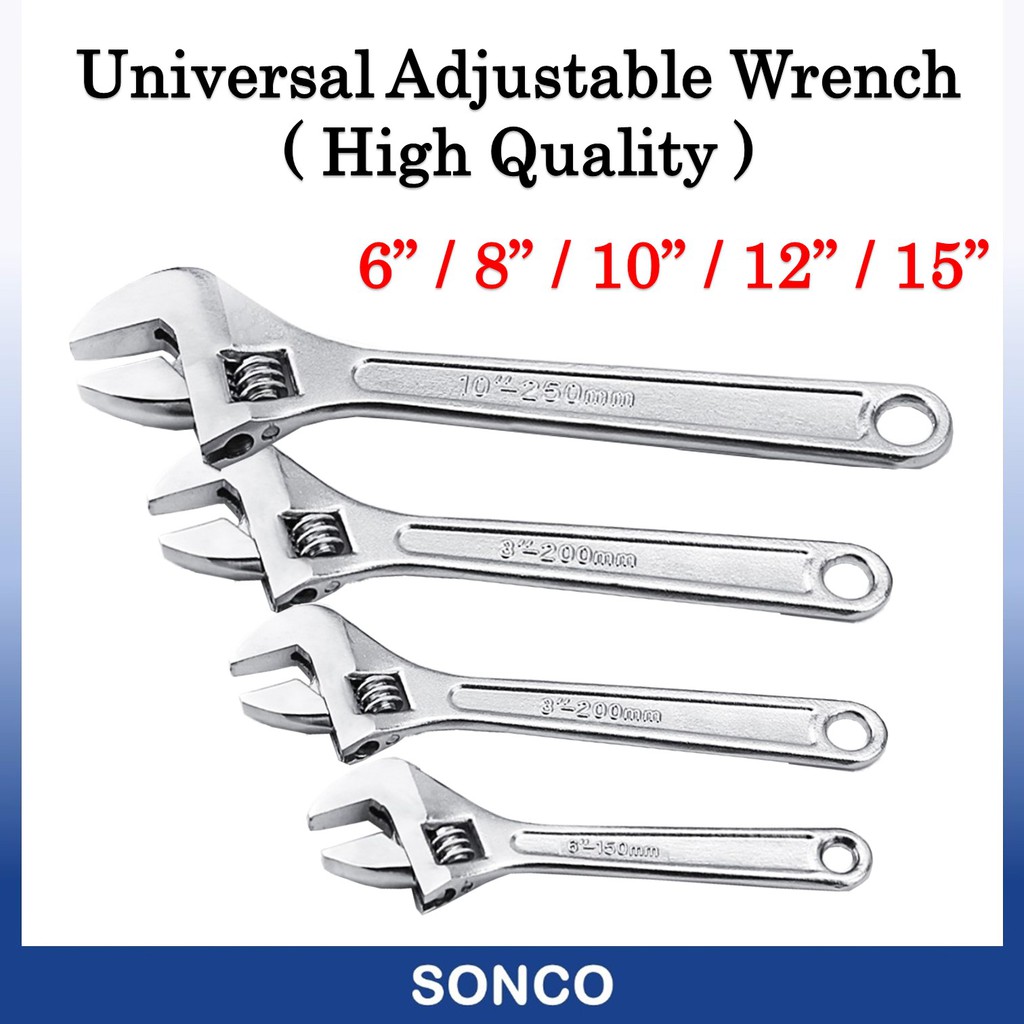 6'' / 8'' / 10'' / 12'' / 15'' Heavy Duty Adjustable Wrench Spanner ...
