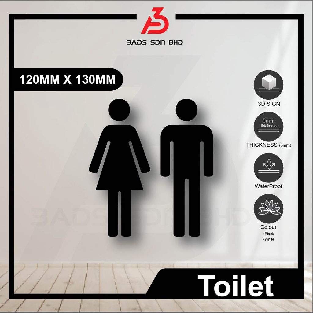 Toilet2 - 3D Acrylic Black / White Signage (3MM Thickness) | Shopee ...