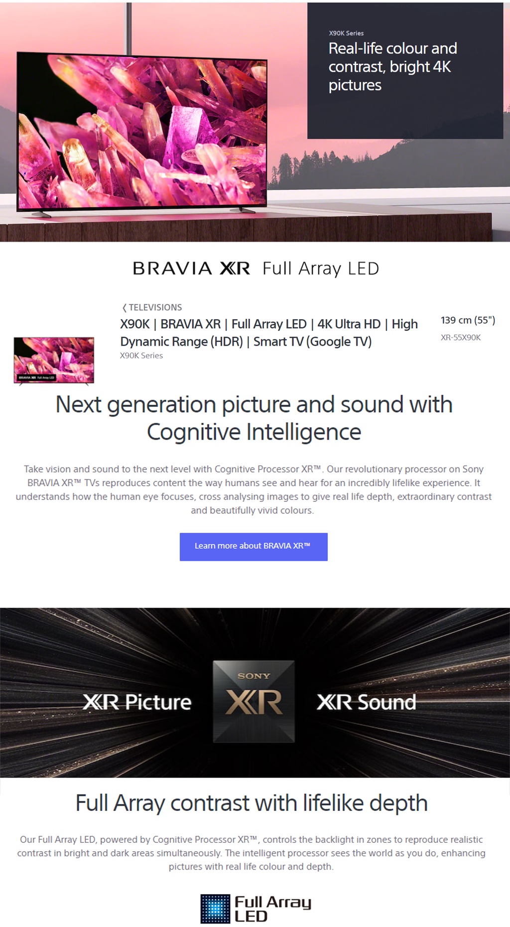 Sony X90K Bravia XR Full Array LED 4K Ultra HD High Dynamic Range HDR ...