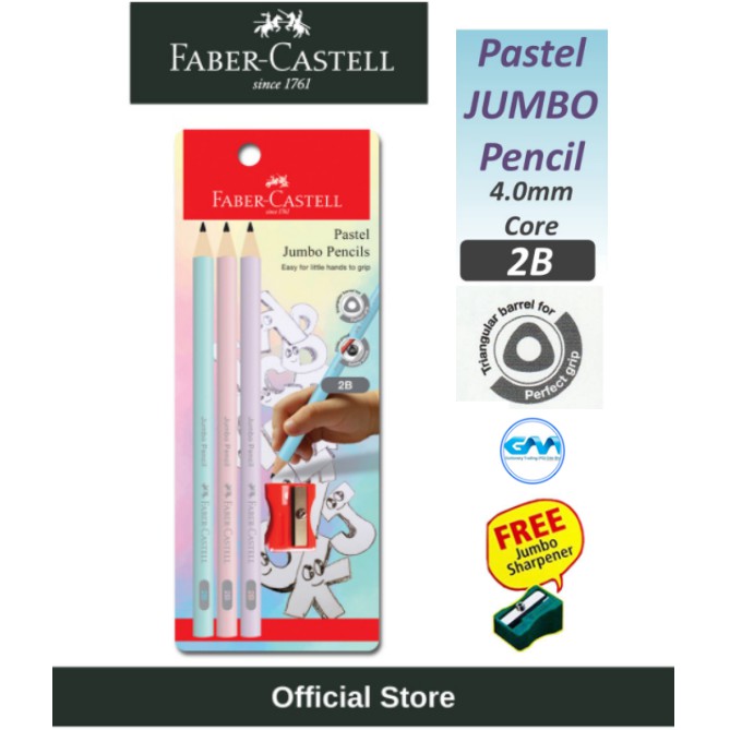Faber Castell 2B Pencil Pastel Jumbo Pencils Free Sharpener Set (Pensil ...