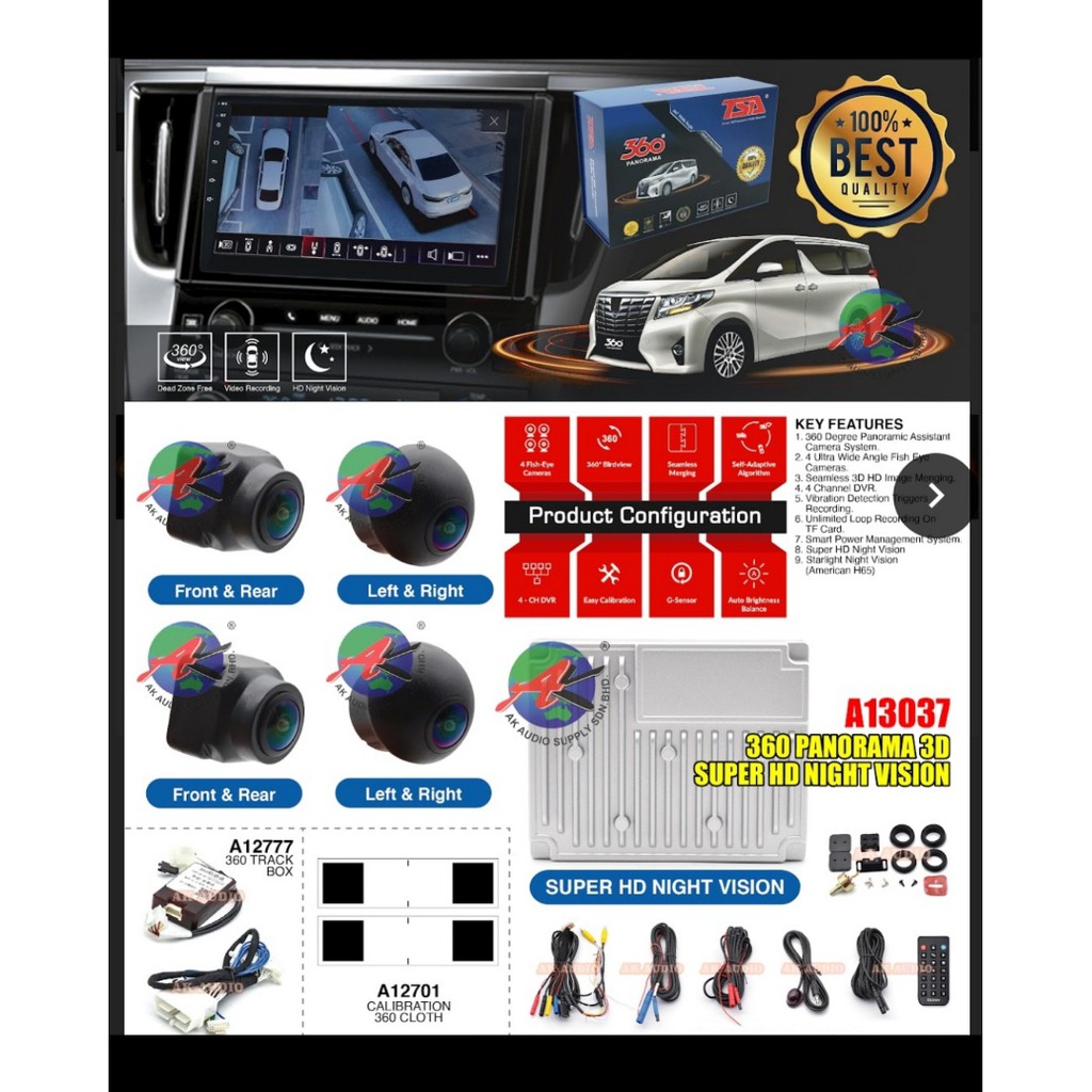 TSA 360 Panorama 3D Super HD Night Vision Bird View Camera System With ...