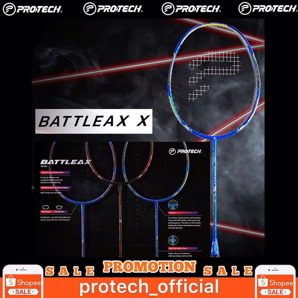 PROTECH BATTLEAX X RACKET RACQUET (FREE GRIP + FREE STRING) | Shopee ...