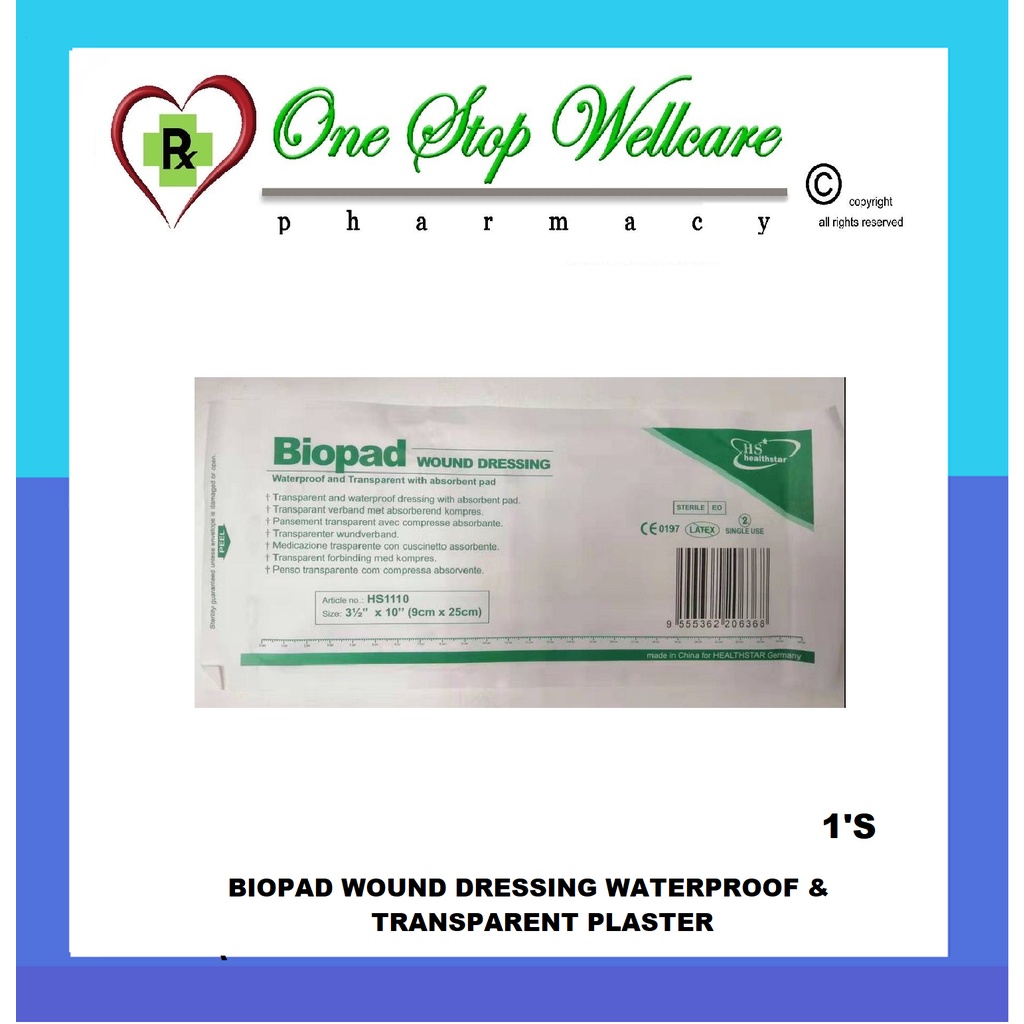 BIOPAD WOUND DRESSING WATERPROOF & TRANSPARENT PLASTER 1'S | Shopee ...