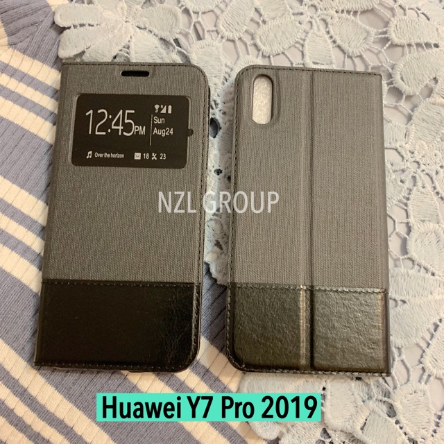 Huawei Y7 Pro 2019 Canvas PU Leather Window Type Flip Cover (Black ...