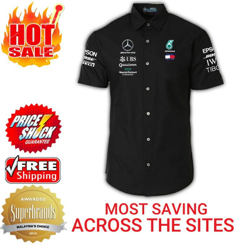 🔥Premium!! Mercedes AMG Petronas F1 Racing Logo Team Driver Mens Short ...