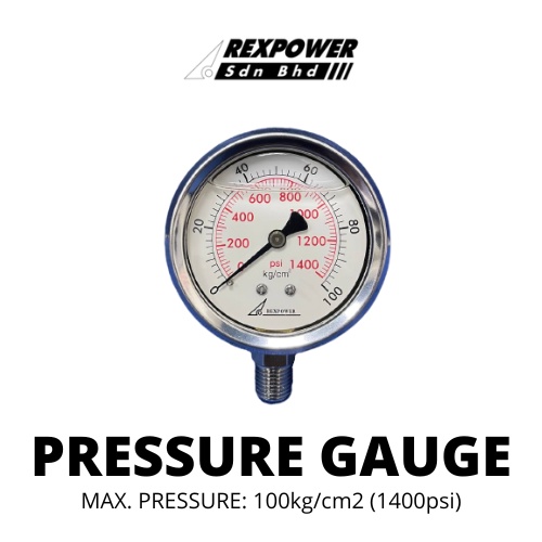 REXPOWER Pressure Gauge 100kg/cm2 (1400psi) for hydraulic system ...
