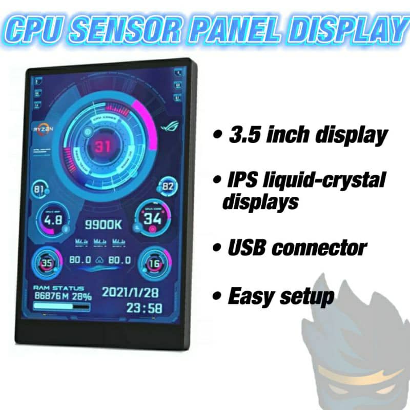 3.5" IPS Computer Monitoring Smart Screen CPU GPU RAM HDD Monitoring ...