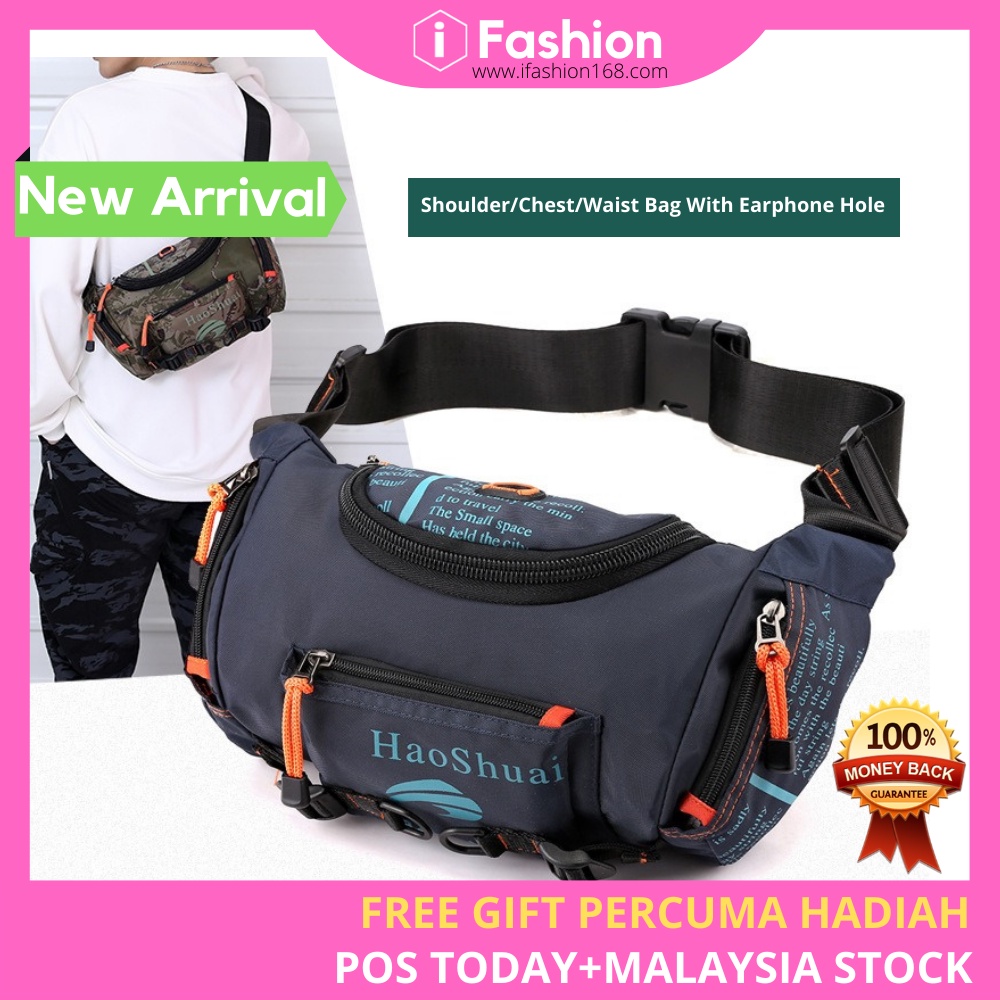 iFASHION 1389 READY STOCK Men Waterproof Waist Bag Chest Bag Anti-Theft ...