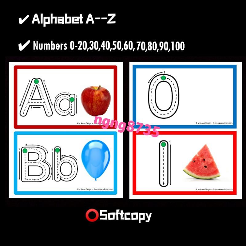 38.Softcopy Numbers + Alphabet Tracing Flash Card _ printable for ...