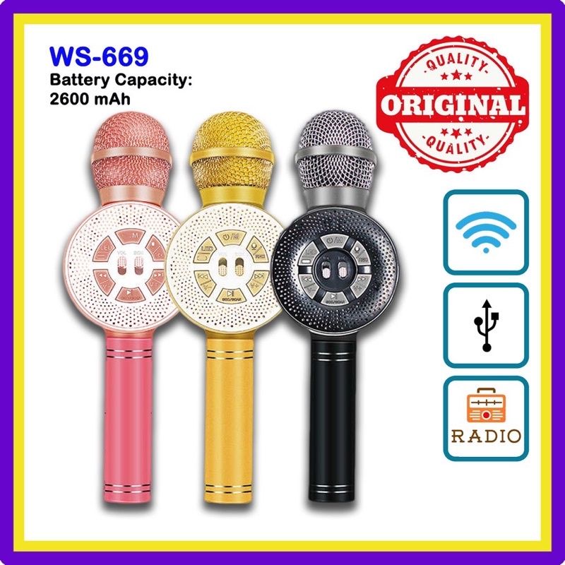 🛒100% ORIGINAL Wster WS669 Wireless Bluetooth Microphone Karaoke ...