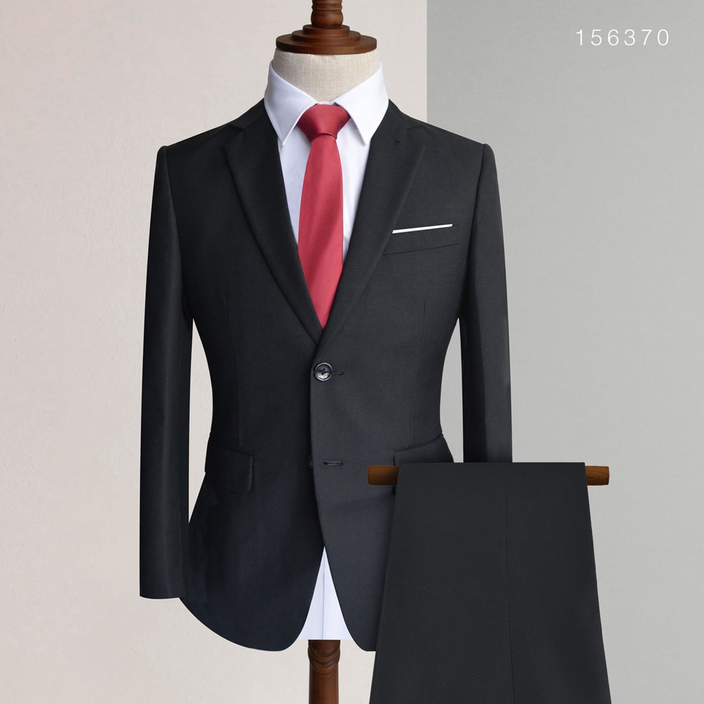 Mens 2 Button Black Slim Fit Suit Jacket Formal with Pants Corporate ...