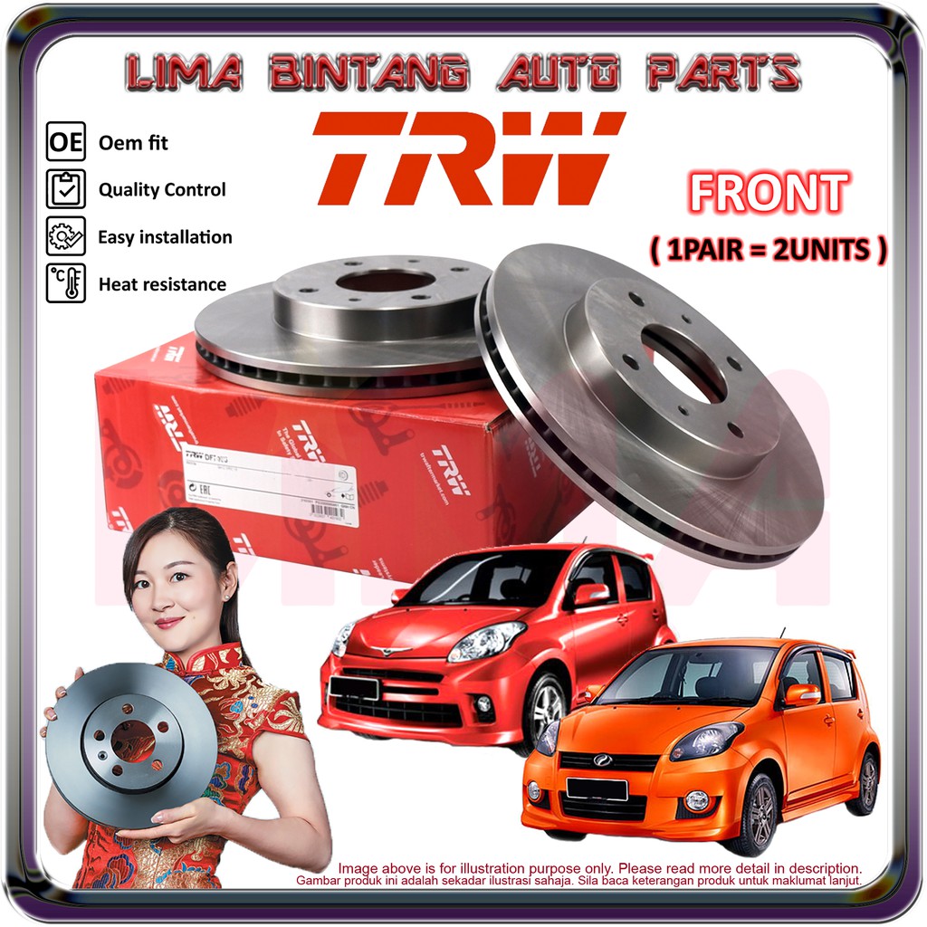 Perodua Myvi Front Brake Disc Rotor 1Pair TRW *Original* (2005-2011 ...