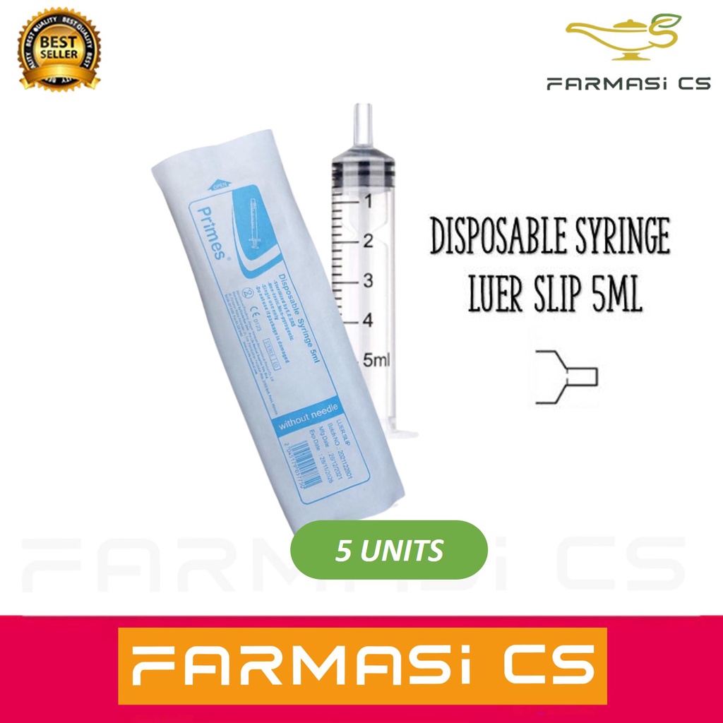 Durasafe/Primes/Aros Disposable Syringe 5ml Luer Slip 5 units[ Without needle, Sterile, Single ...