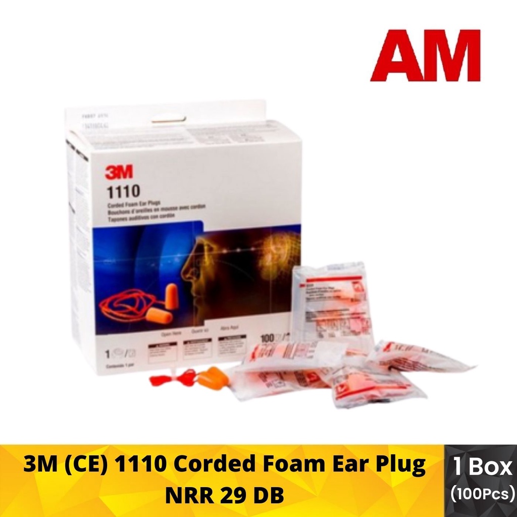 3M (CE) 1110 Corded Foam Ear Plug NRR 35 DB, 100 pairs/box | Shopee ...