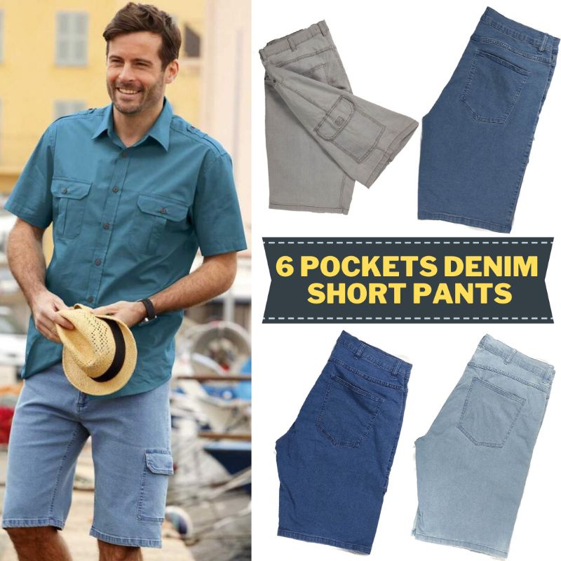 Waist 40 inches Pocket Men Denim Big Short Pants/ Seluar Jeans Pendek ...