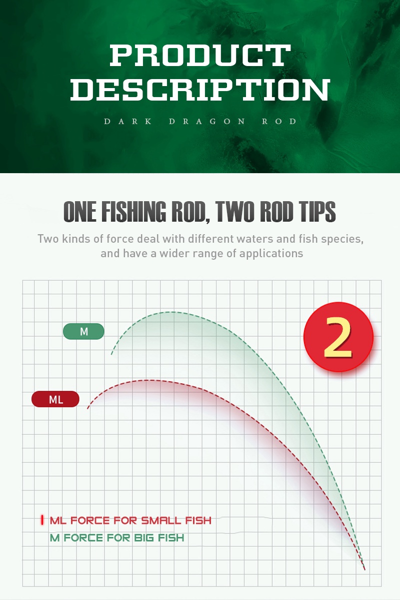 SEASIR Dark Dragon M/ML Two Rod Tips Spinning Baitcasting Fishing Rod ...