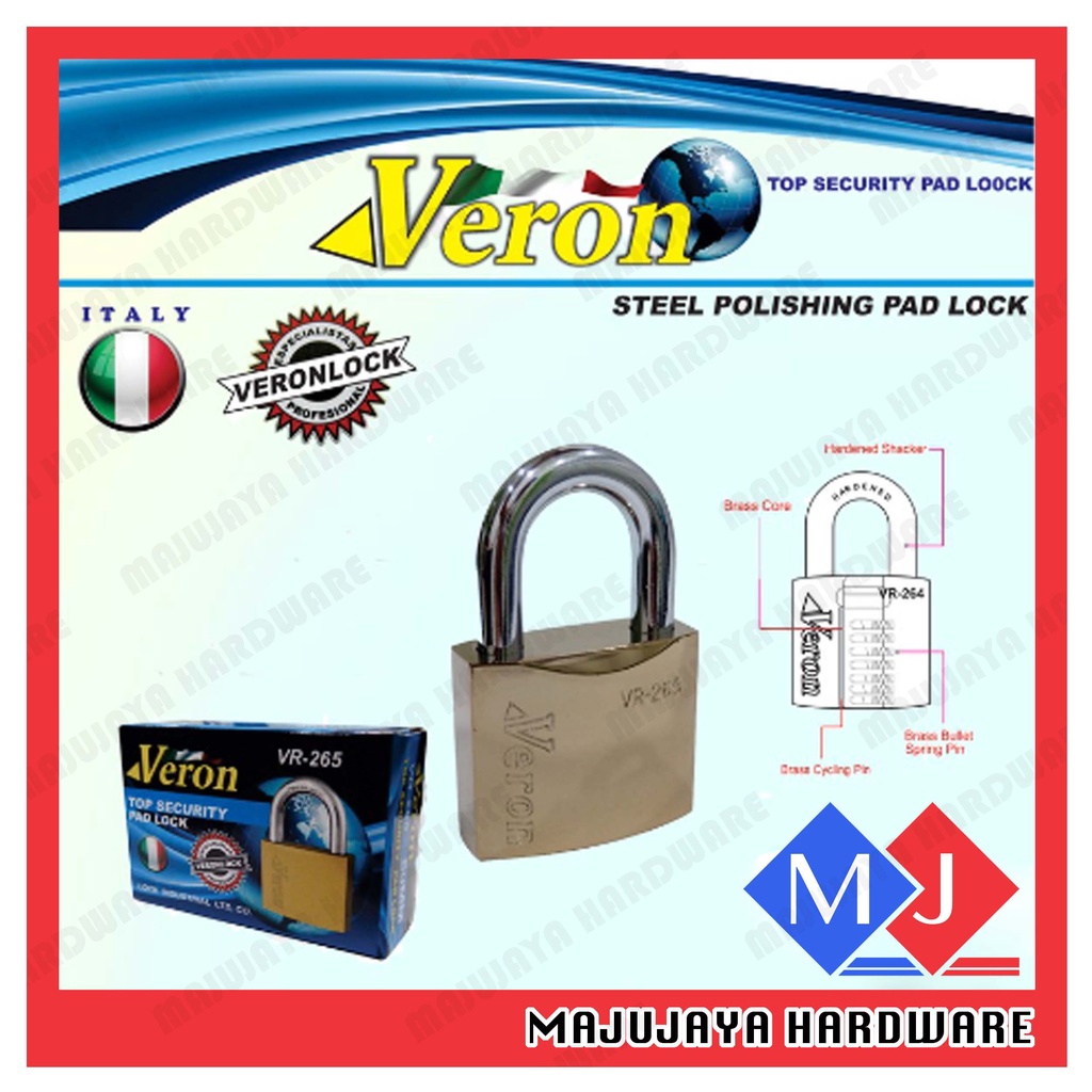 VERON 20mm Brass Padlock Heavy Duty Security Padlock Gold Door Lock ...