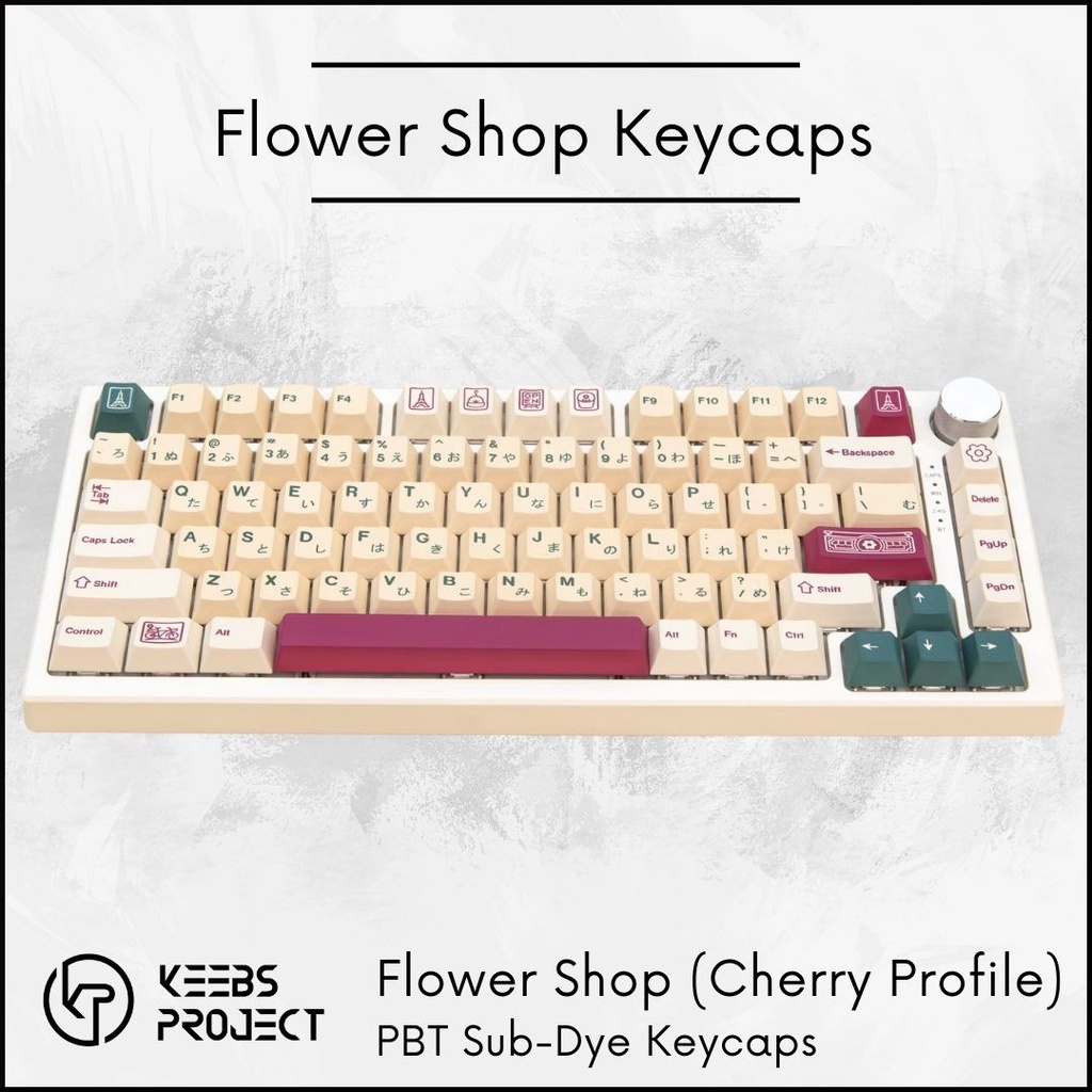 Flower Shop PBT keycaps | 129 keys | Dye-Sub | Purple Green Vintage ...