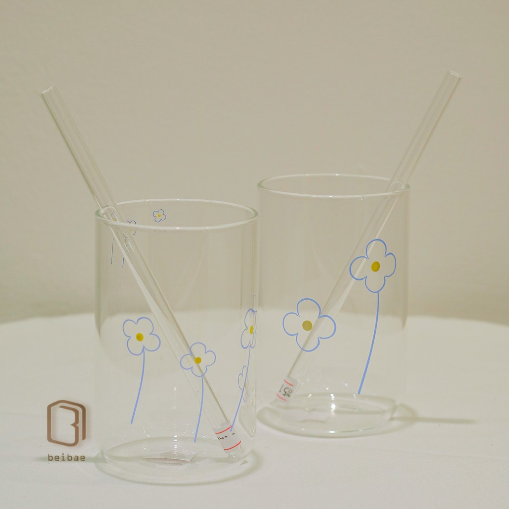 [BEIBAE] Glass cup with blue flower pattern (RANDOM FORM) | Shopee Malaysia
