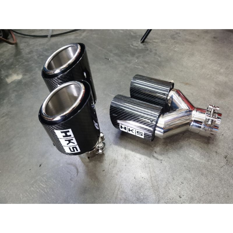 Hks Glossy Carbon Fiber Y-Type Car Exhaust Pipe Muffler Twin Tip Pipe ...