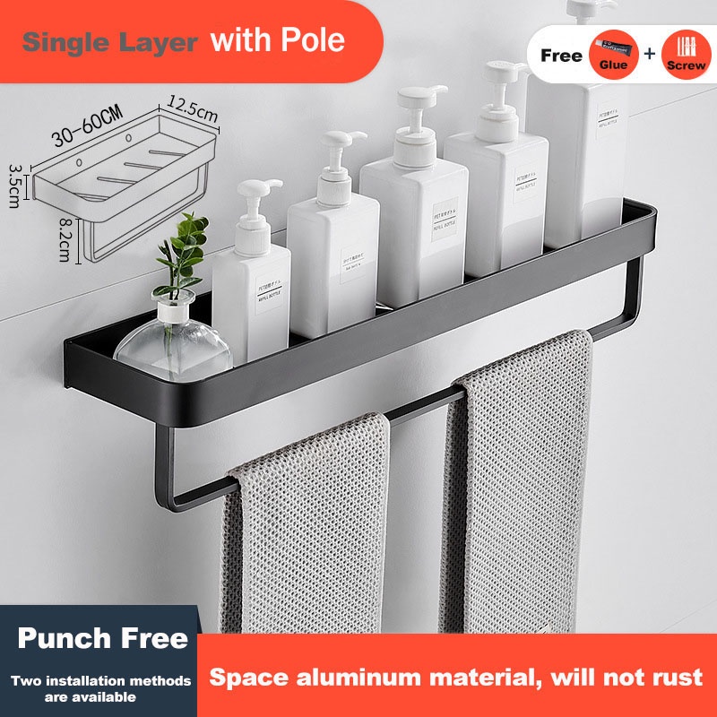 Bathroom Shelf Rack Toilet Storage Organizer No Drilling Wall Mounted ...