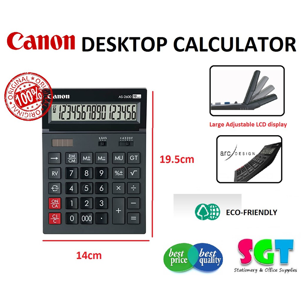 CANON Large LCD Display 16 Digit Desktop Calculator ( AS-2600 ...