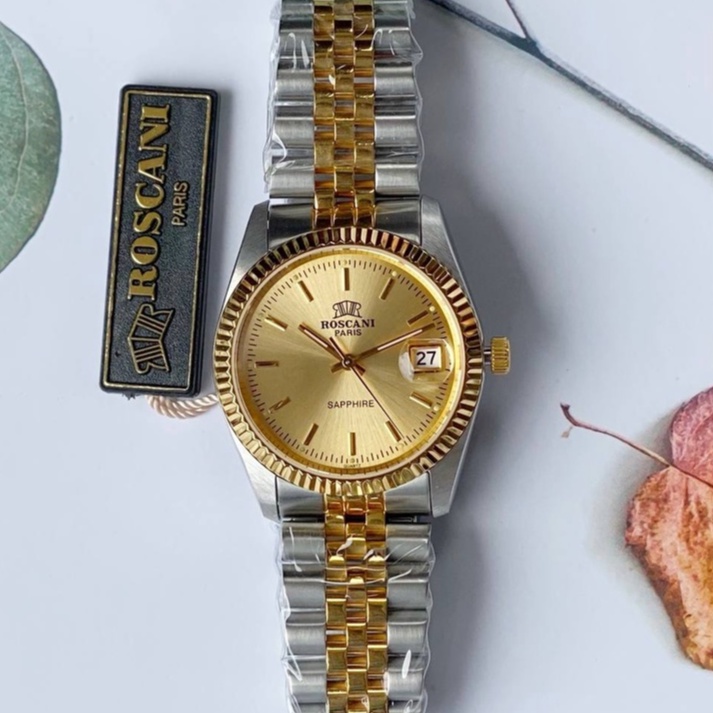 100% Original Roscani Paris Sapphire Crystal Glass Quartz Two Tone Date ...