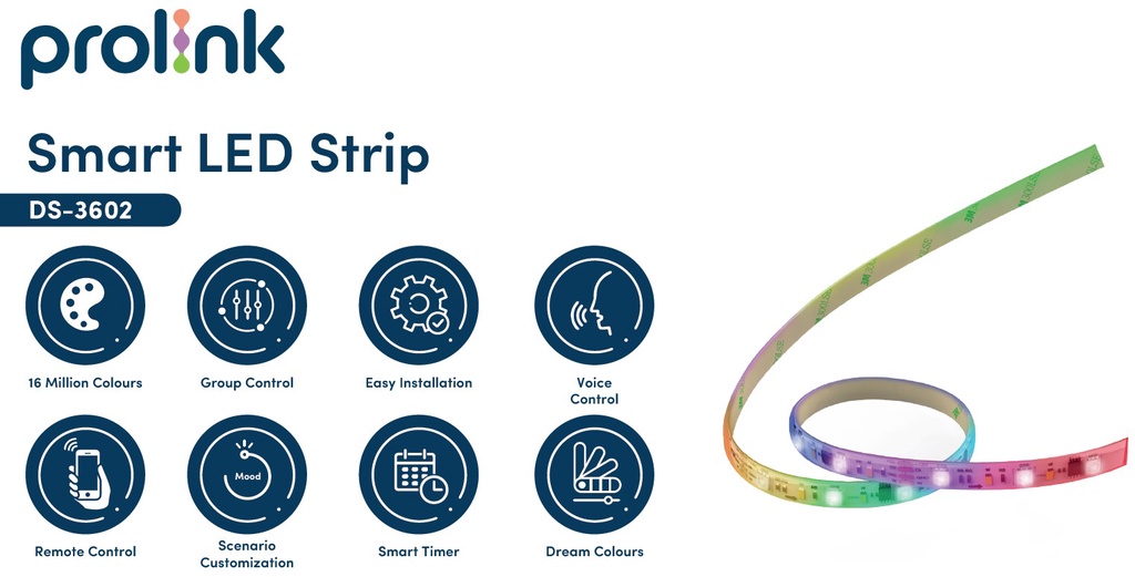 Prolink WiFi Smart LED Strip IP44 Water Resistant /RGBIC + Multicolor ...