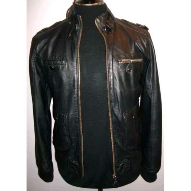 Divided H&M Motorcycle Vintage Style Leather Jacket (Cafe Racer, Brat ...