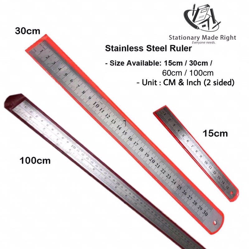 Steel Ruler / Stainless Steel Ruler / Pembaris Besi / Metal Ruler 15cm / 30cm / 60cm / 100cm / 6 ...