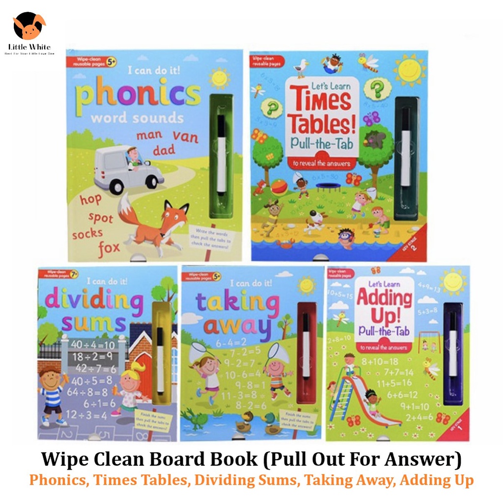 Wipe Clean Board Book Counting Phonics Maths Early Learning Pre-school ...