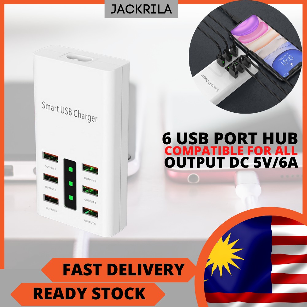 🔥 READY STOCK 🔥 JACKRILA XL-A5 Peranti USB Port Hub 6A Charging Power ...
