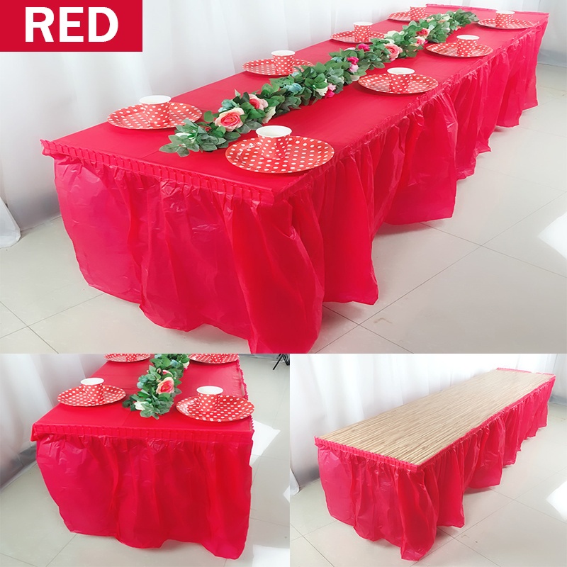 Table Skirt Cover Waterproof Disposable Tablecloth Table Dress Birthday ...