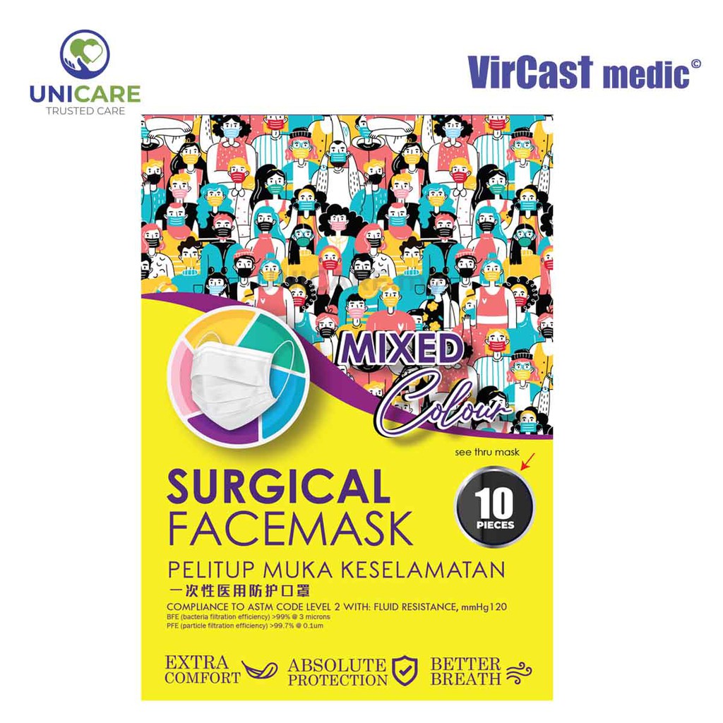 Vircast Medic Mixed 5-Colour Premium Surgical Face Mask 10s (Adult ...